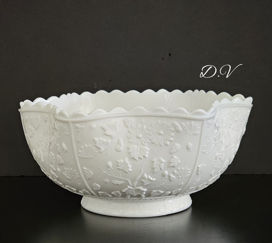 Challinor & Taylor "tree of Life" Milk Glass Flared Edge Bowl - Etsy