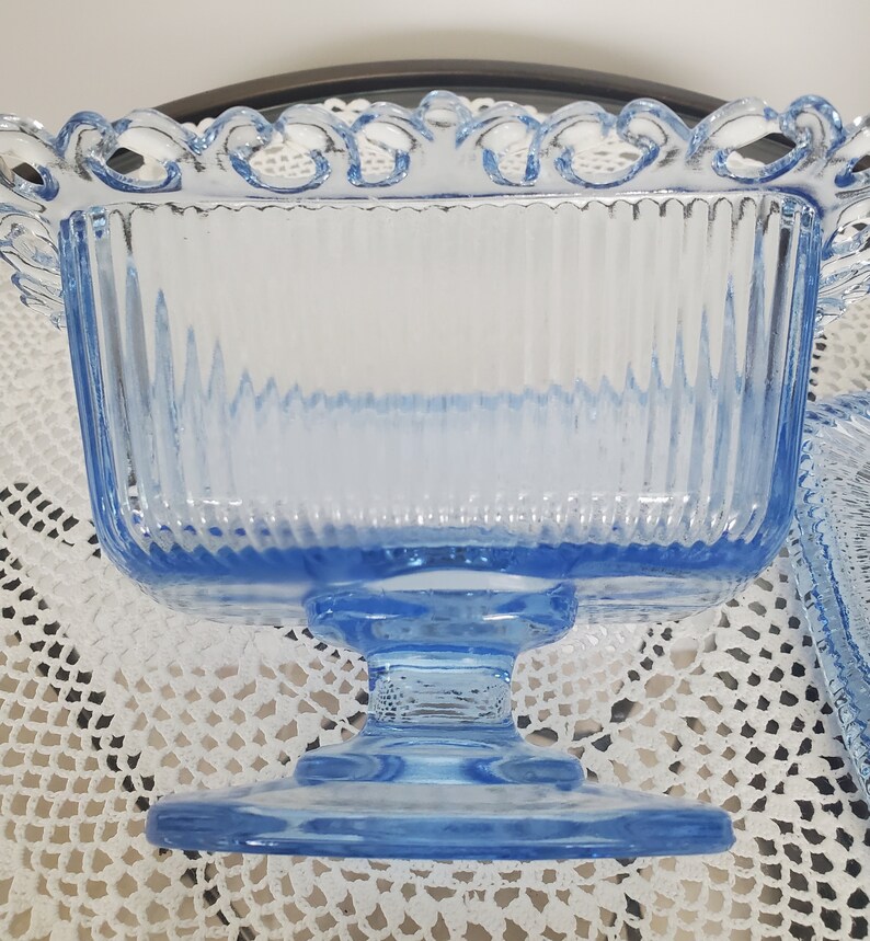 Vintage Indiana Glass sky Blue Lace Edge Footed - Etsy