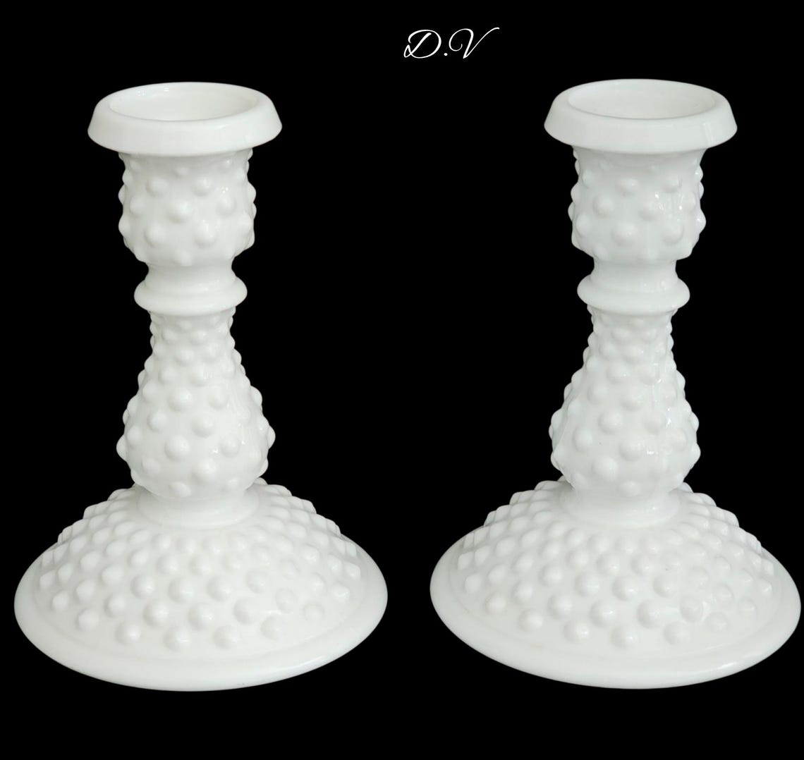 Fenton Hobnail Milk Glass Candlesticks, Vintage White Tall Candle ...