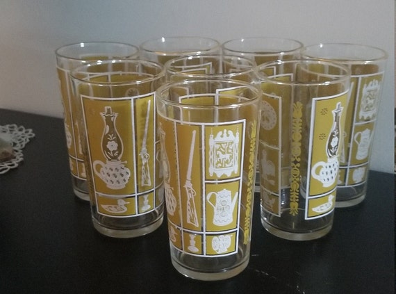 Vintage old Time Gold and White Drinking Glasses - Etsy