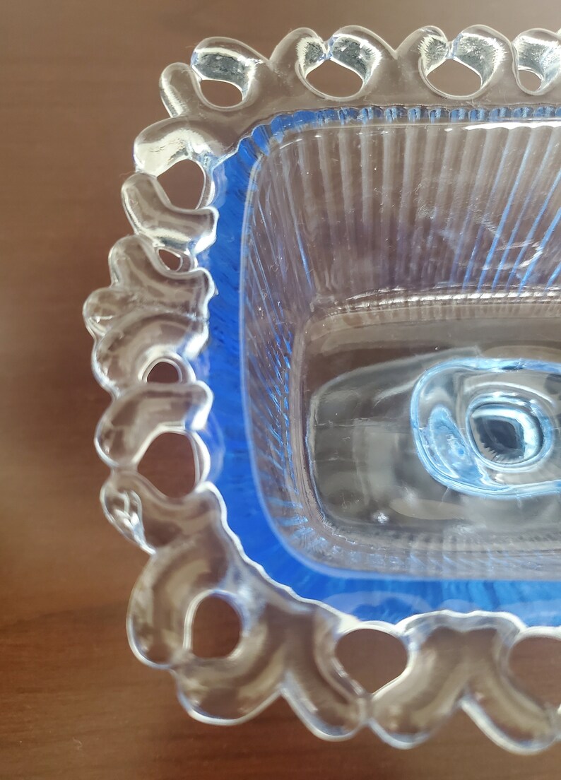Vintage Indiana Glass sky Blue Lace Edge Footed - Etsy