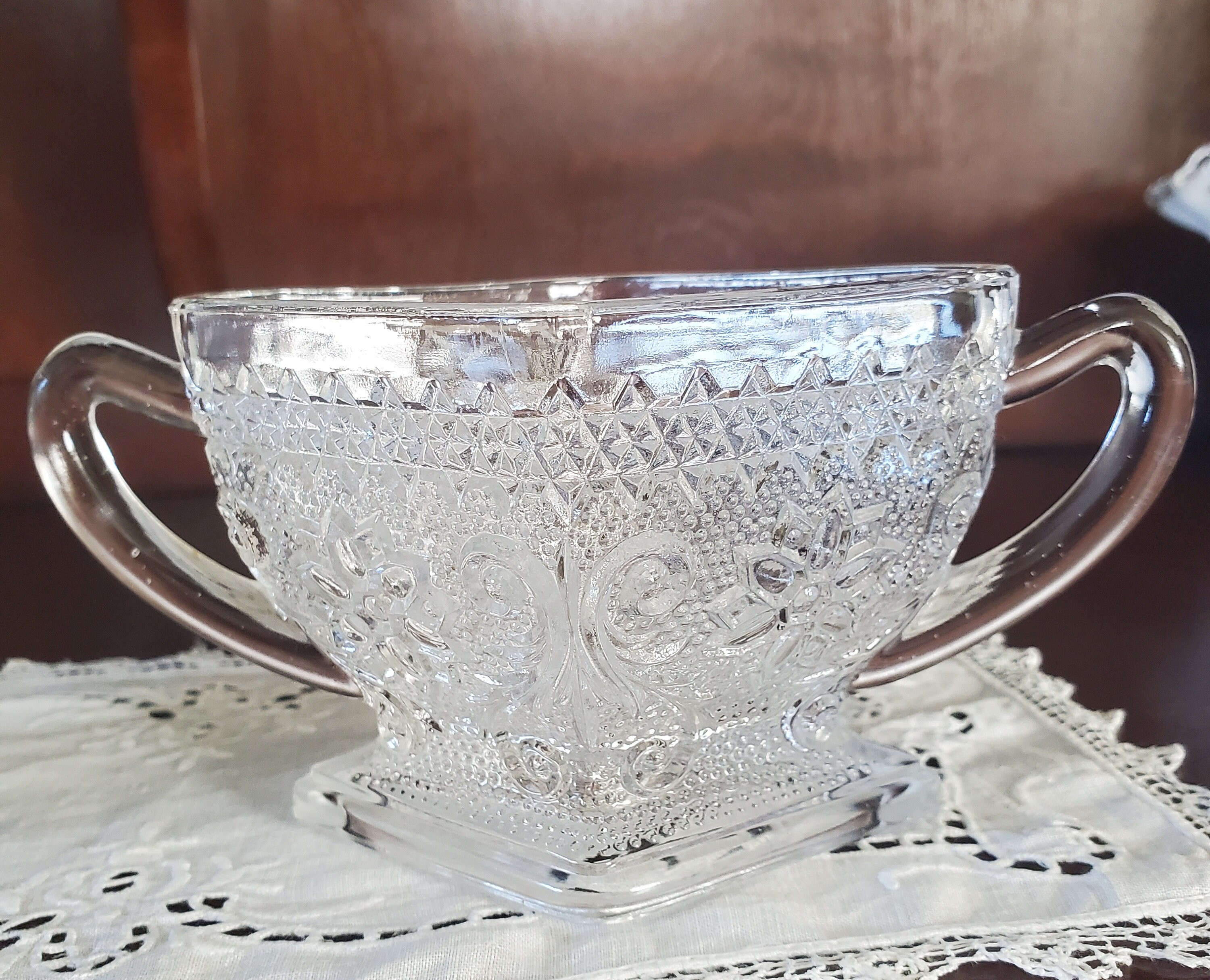 Vintage-tiara Clear Depression Glass Creamer and Sugar Diamond - Etsy