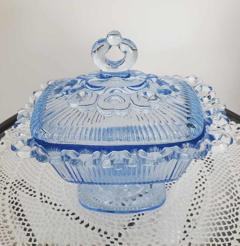 Vintage Indiana Glass sky Blue Lace Edge Footed - Etsy