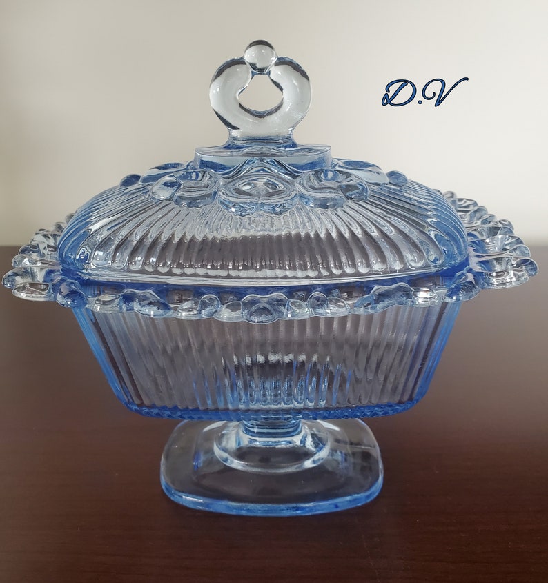 Vintage Indiana Glass sky Blue Lace Edge Footed - Etsy