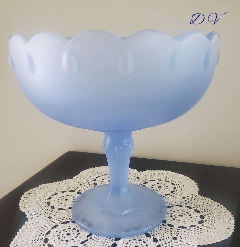 Vintage Indiana Glass Blue Satin Teardrop Compote | Etsy