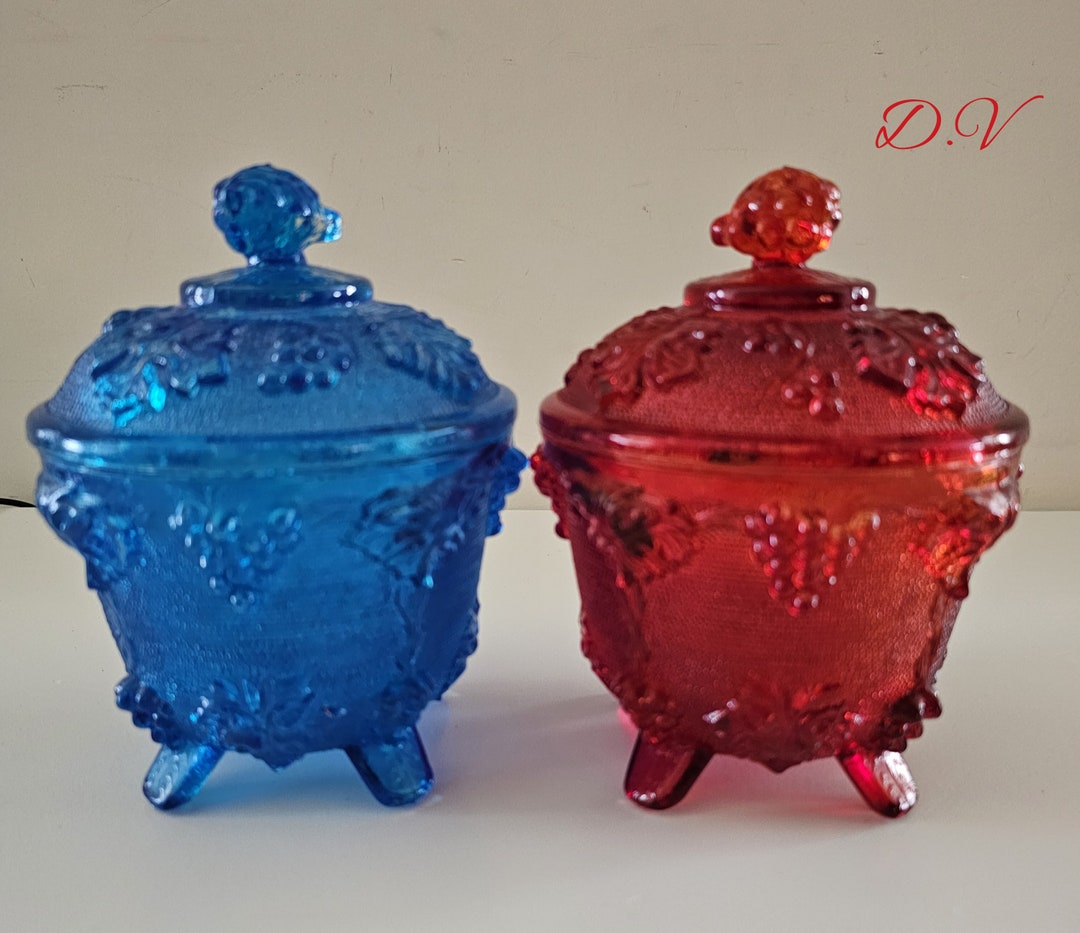 Vintage Jeannette Glass Harvest Grape Pattern Footed Candy Dishes-red ...