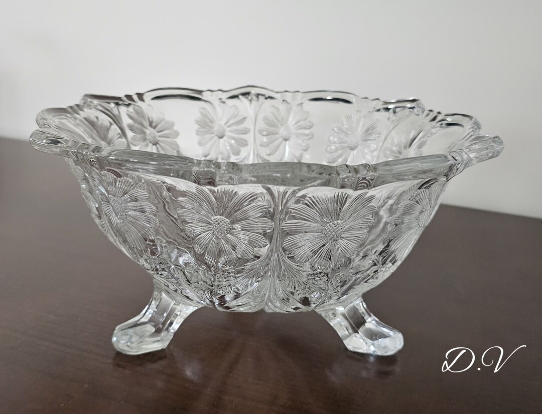 Vintage Puritan Clear, Daisy & Leaves Etched Glass by Mckee - Etsy