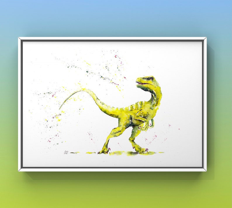Velociraptor A4 Print Dinosaur Watercolour Art Wall Art. | Etsy