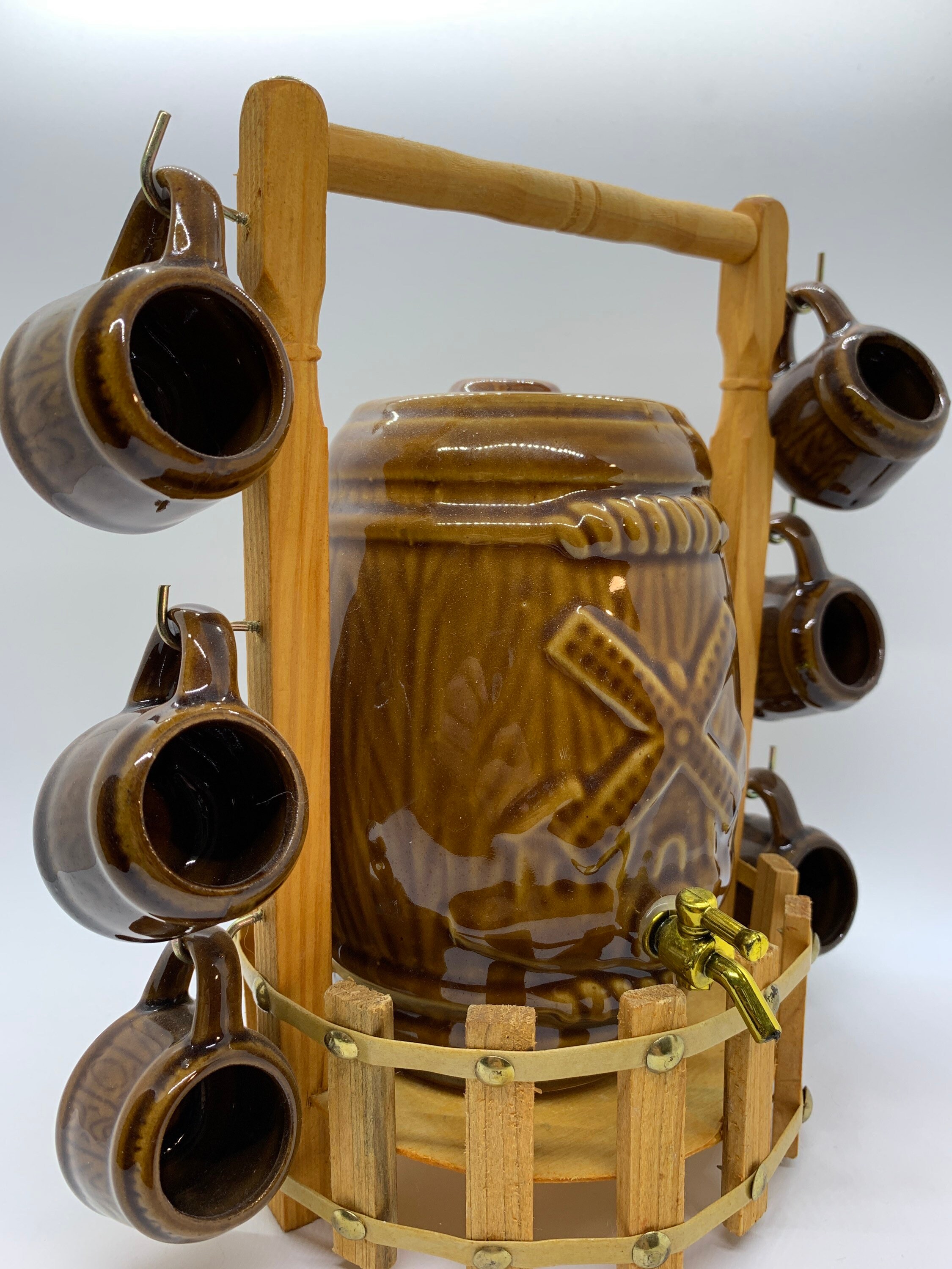 Decorative Ceramic Wine Barrel and 6 Matching Drinking Shots - Etsy