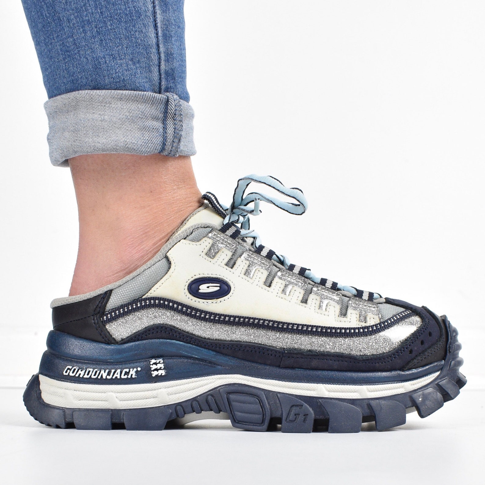 Gordon Jack navy & glitter vintage platform cut-off trainers | Etsy