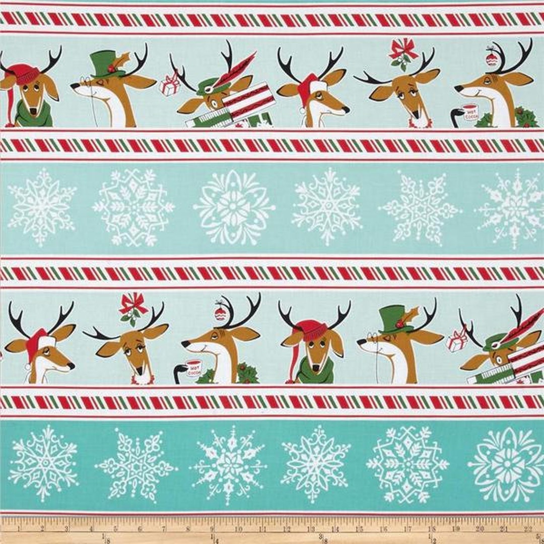 Reindeer Rudolph Striped Fabric, Turquoise - Etsy