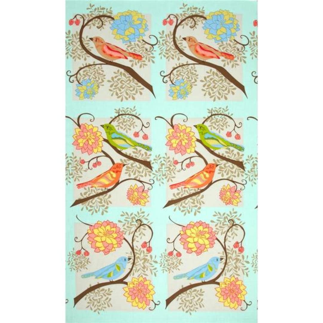 Rest: Free Spirit Fabric Birds Summer, Panel, Turquoise - Etsy