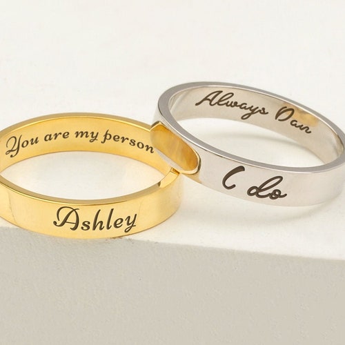 Custom Word Ring Inside Engraved Ring Dainty Name Ring - Etsy
