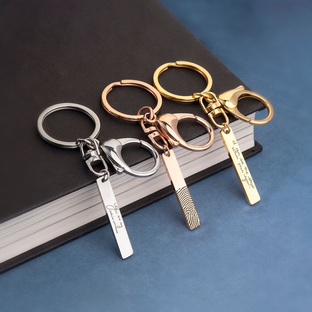 Memorial Gift Custom Fingerprint Keychain Personalized Handwriting ...