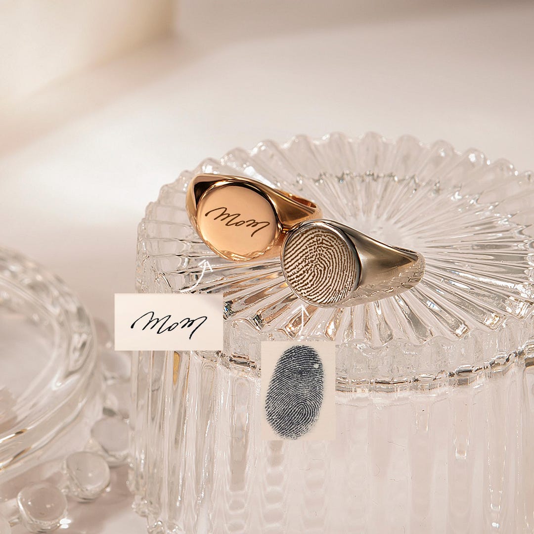 Fingerprint Signet Ring Women - Signet Ring Custom Handwriting ...