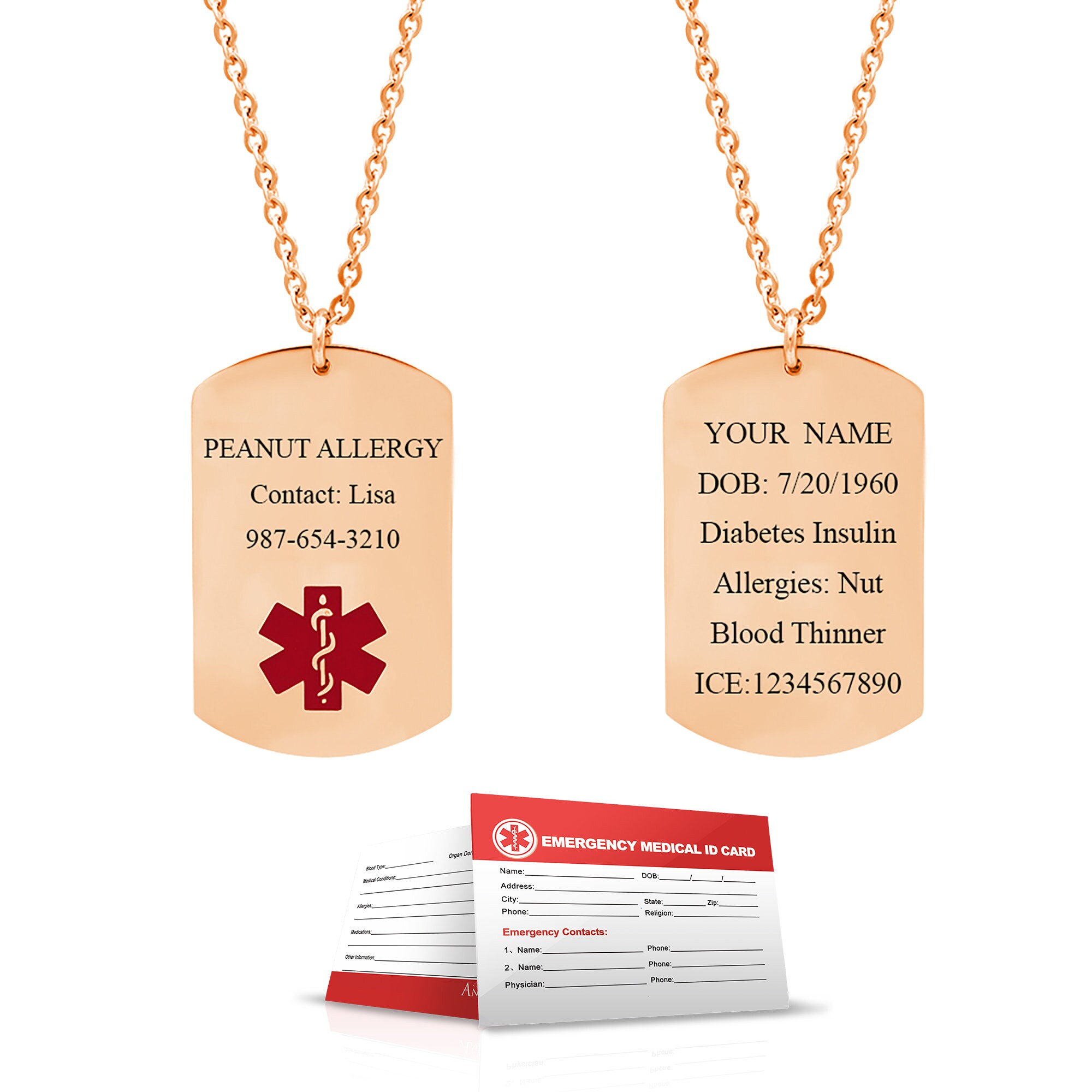 Medical Alert ID Dog Tag Necklace Personalized Stainless | Etsy