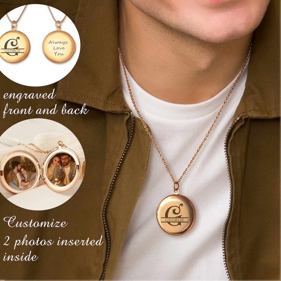Boyfriend Gift Mens Locket Custom Locket Necklace Personalized Monogram ...