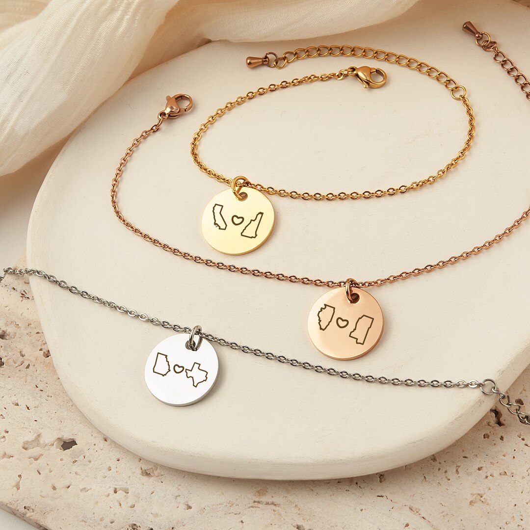 Long Distance Friendship Bracelet - Engraved Charm Bracelet Handmade ...