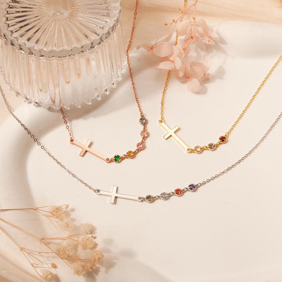 Cross With Birthstone Necklace - Personalized Cross With Multi ...
