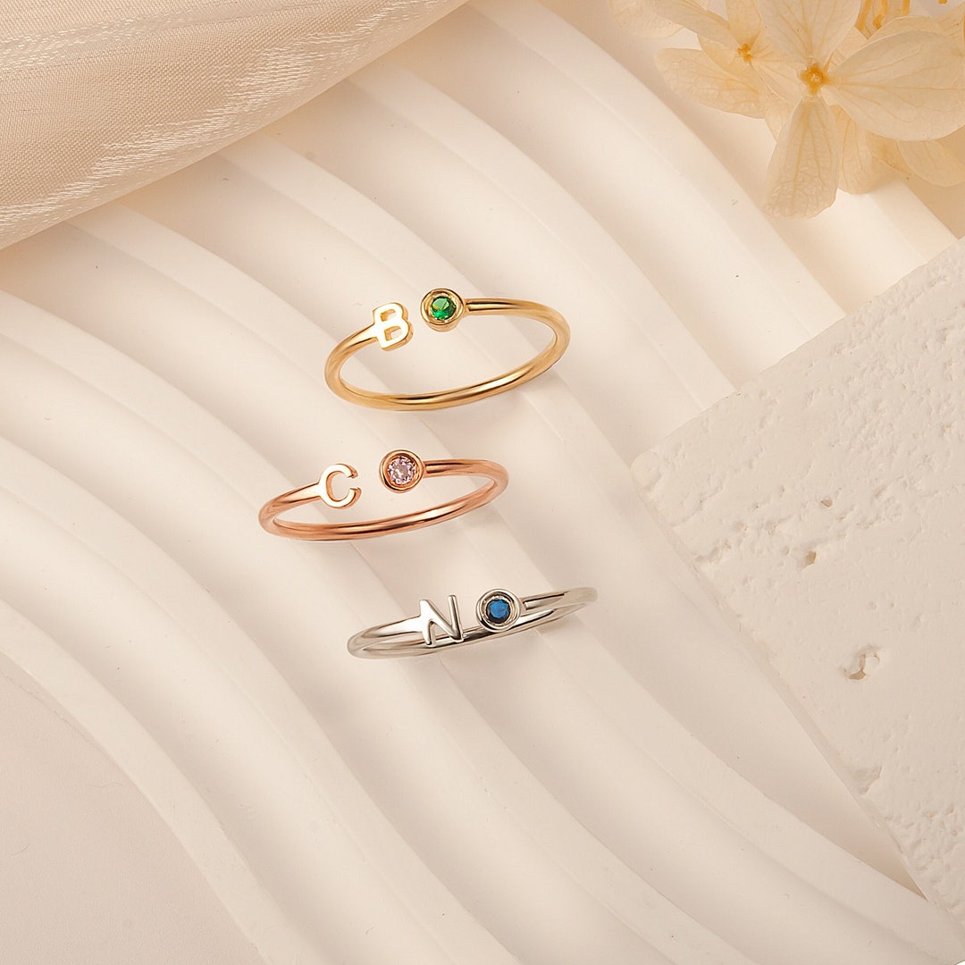 Best Friend Gift- Custom Initial Birthstone Ring - Letter Ring ...