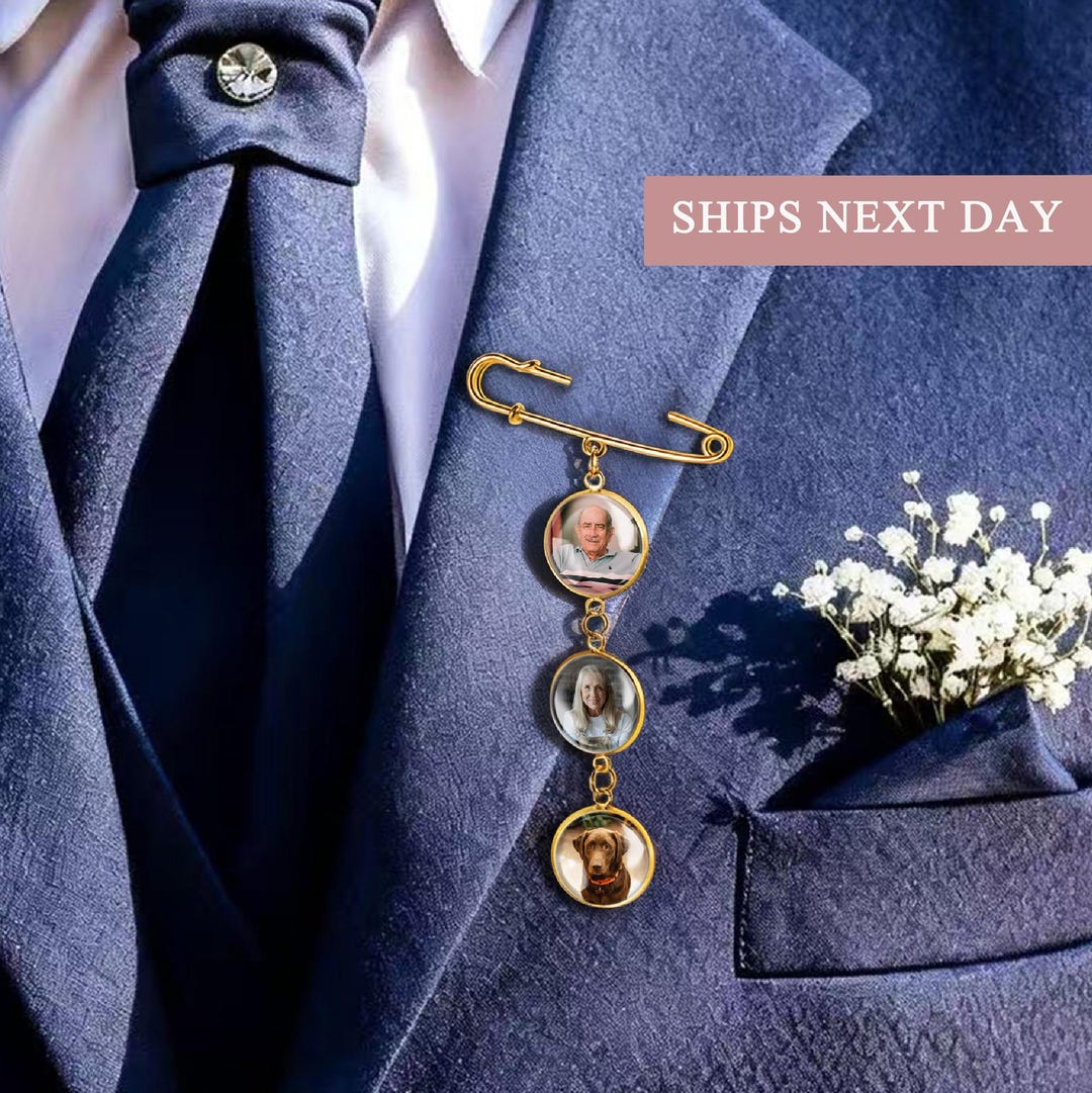 Memorial Pin for Groom - Custom Photo Lapel Pin - Groom Boutonniere ...