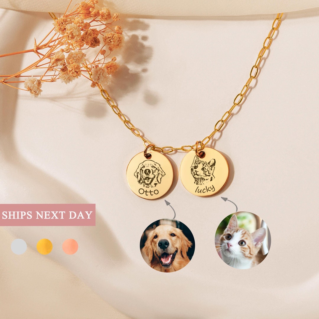 Pet Portrait Custom Necklace - Engraved Dog Necklace With Name ...