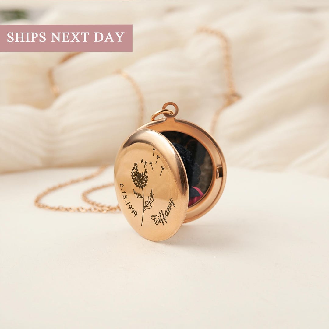 Photo Locket Necklace - Photo Necklace - Engraved Name and Date Birth ...