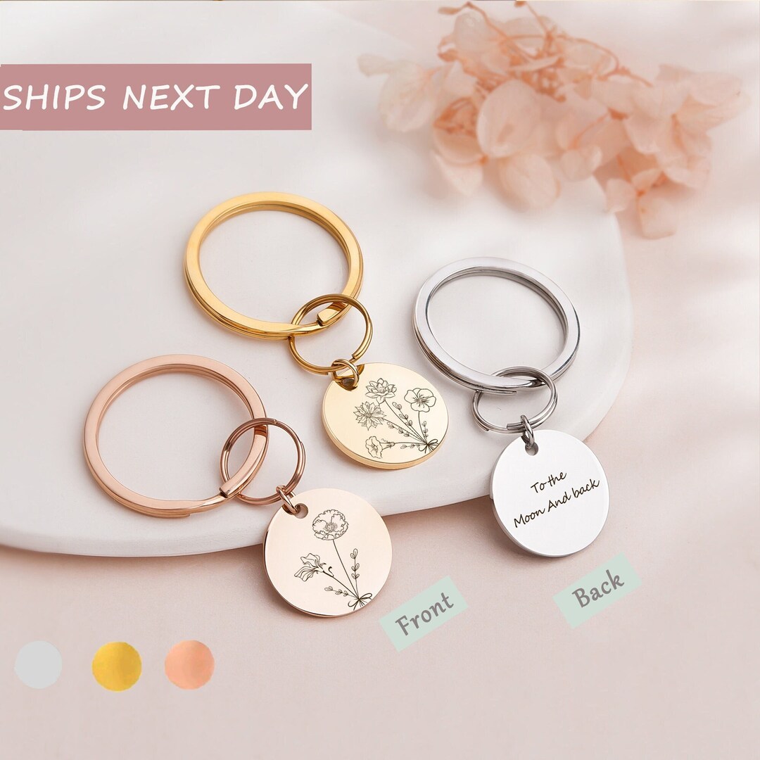 Keychain for Women - Custom Keychain - Combined Birth Flower Keychain ...