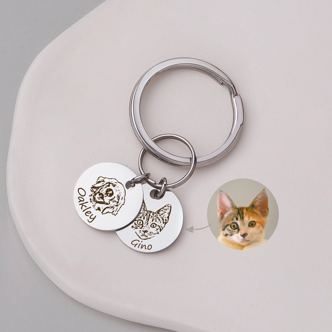 Custom Pet Keychain - Pet Portrait Custom Keychain - Dog Keychain Cat ...