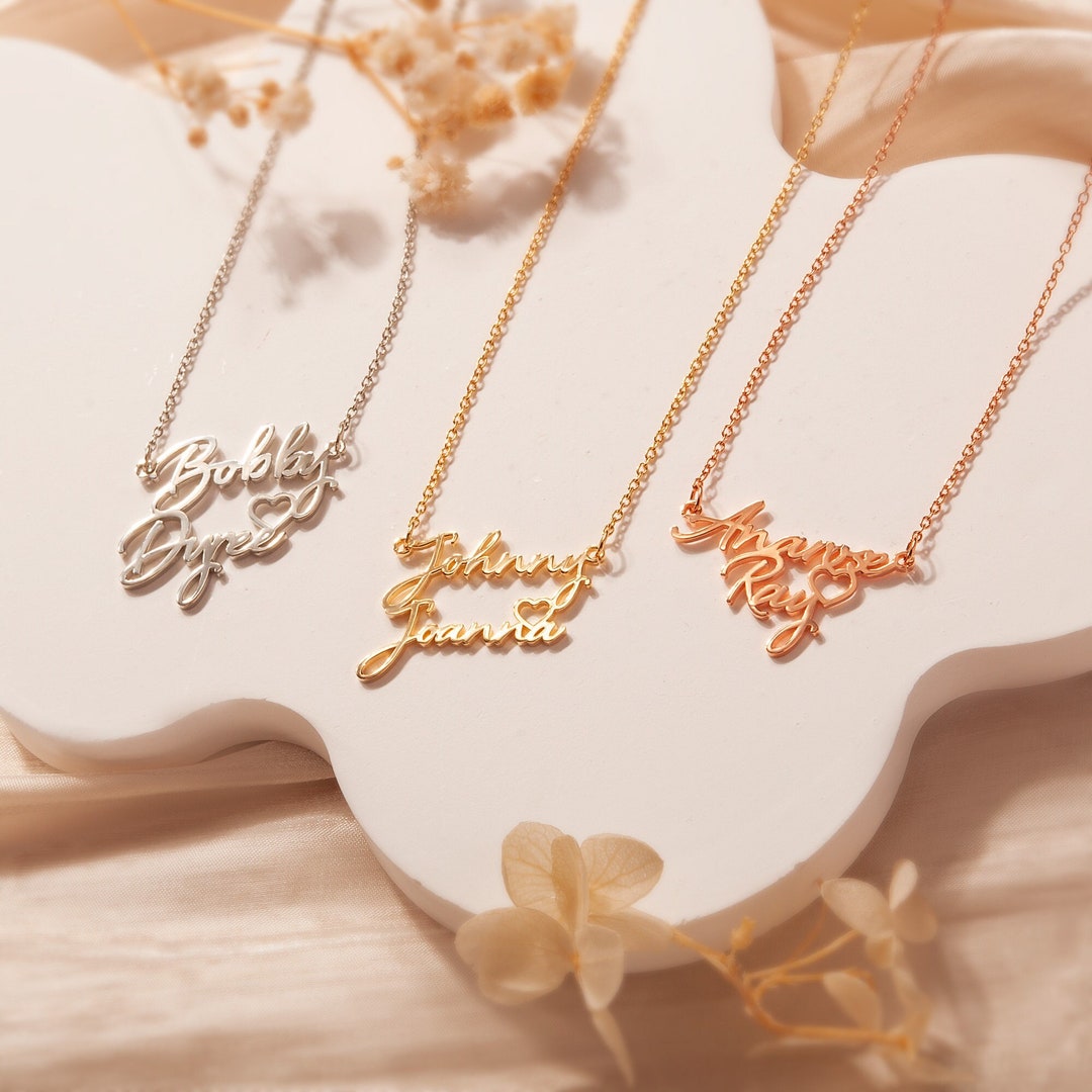 Custom Two Name Necklace With Heart Personalized Double Name Necklace ...