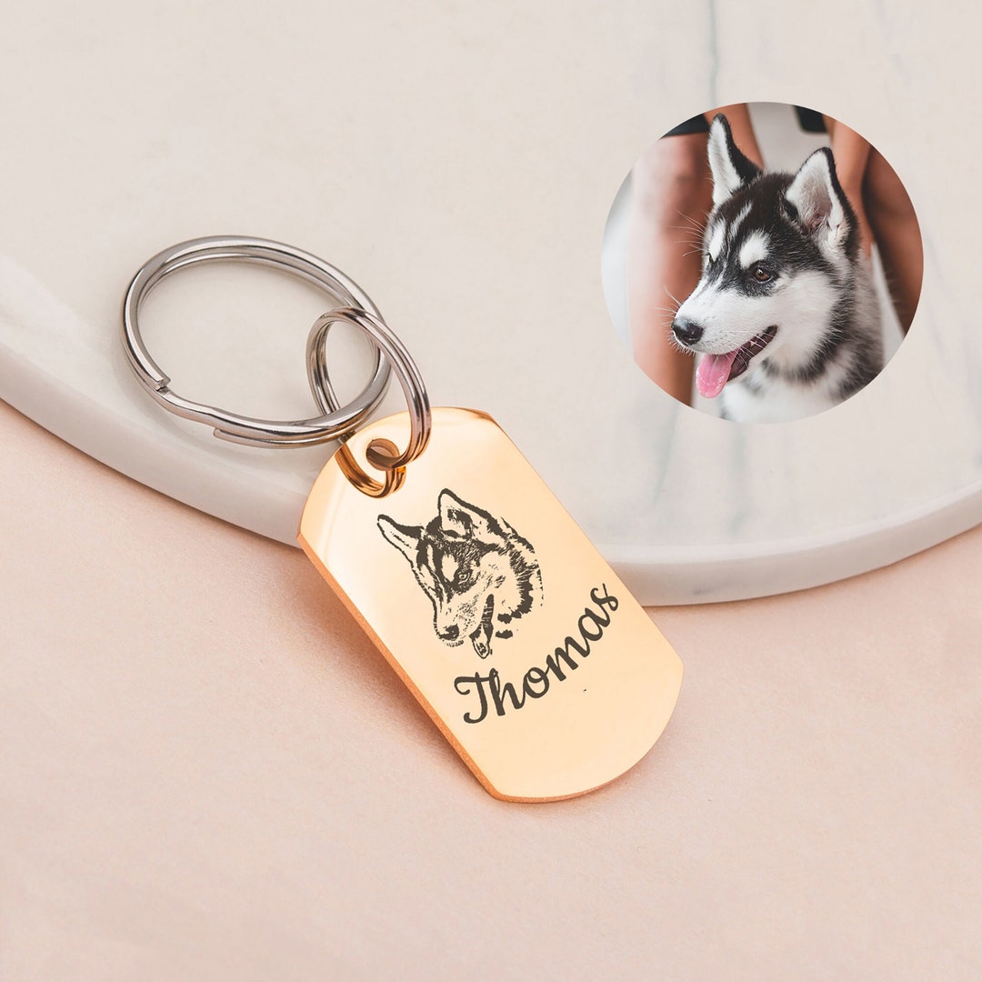 Dog Dad Gift - Pet Portrait Tag Keychain - Custom Pet Portrait Keychain ...