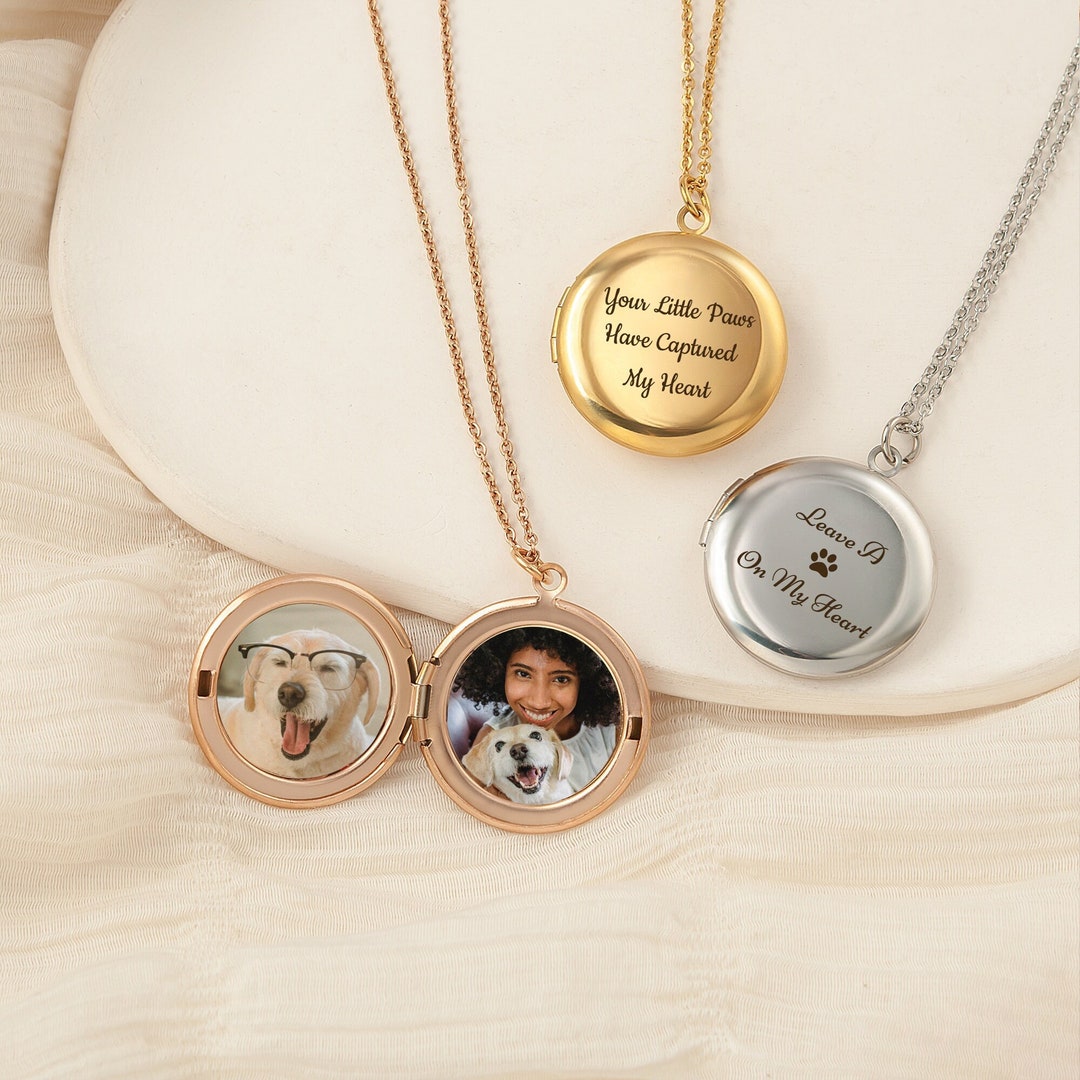 Dog Necklace Locket Necklace Personalized Pet Photos Engraved Locket ...