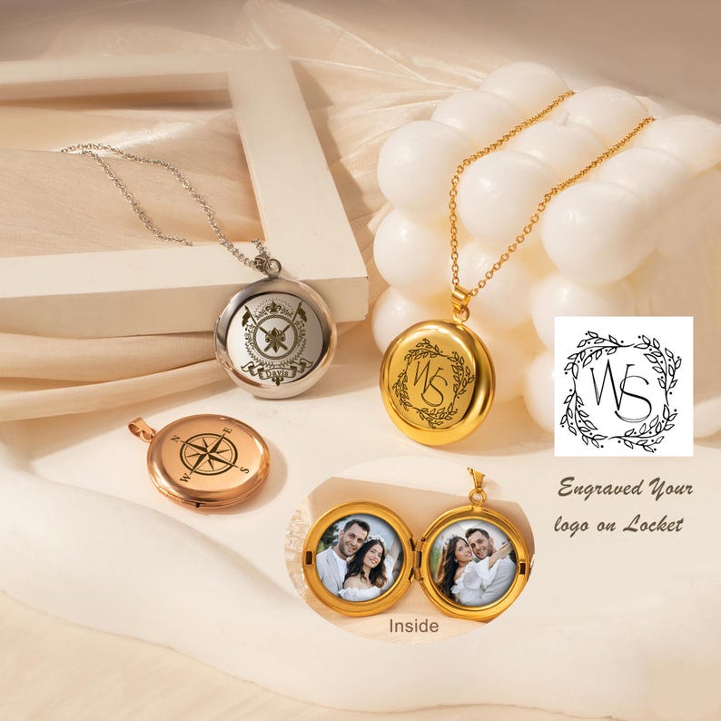 Engraved Logo Locket With Photos - Custom Wedding Logo Locket Necklace ...