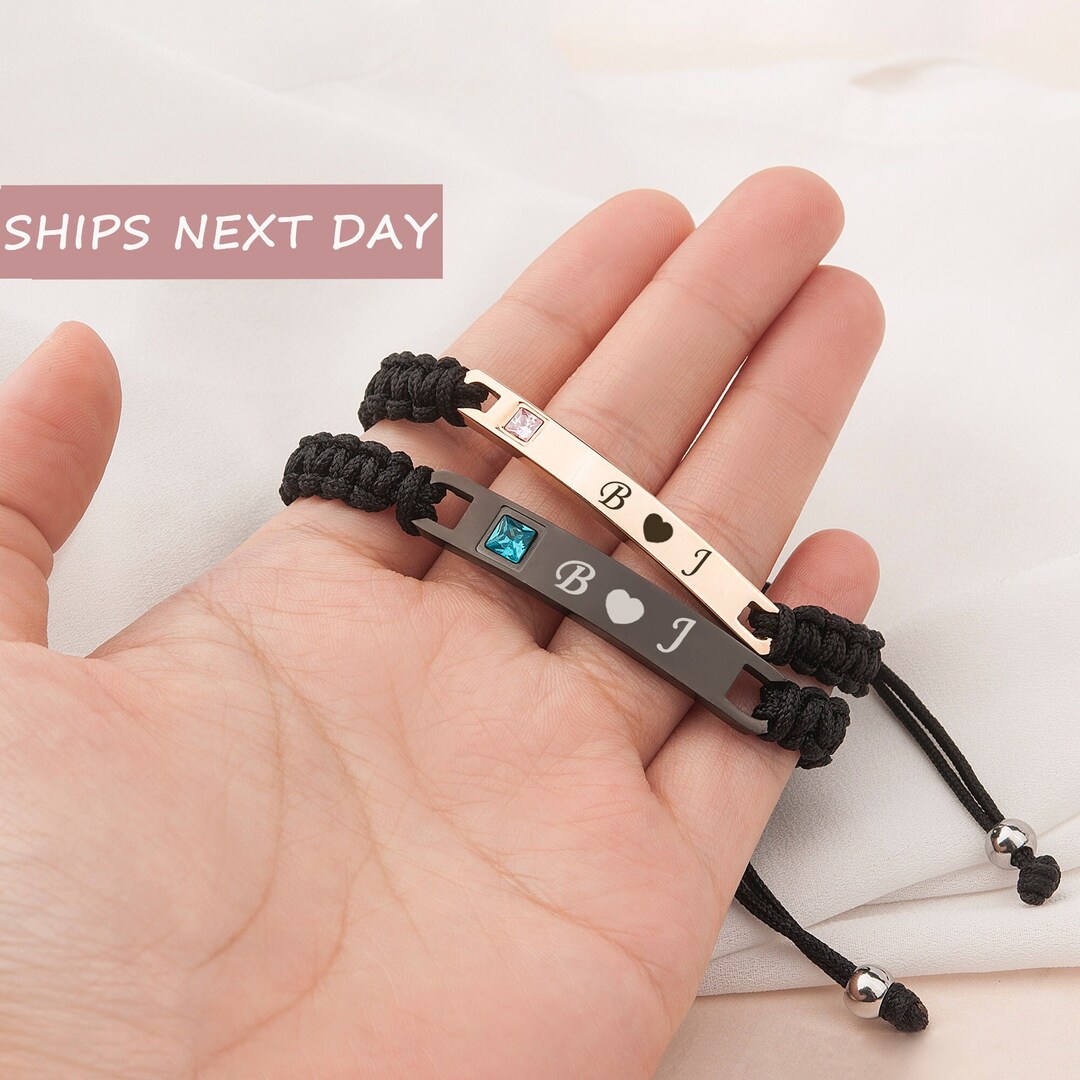 Custom Couples Name Bracelet - Woven Bracelet Couples Anniversary Gifts ...