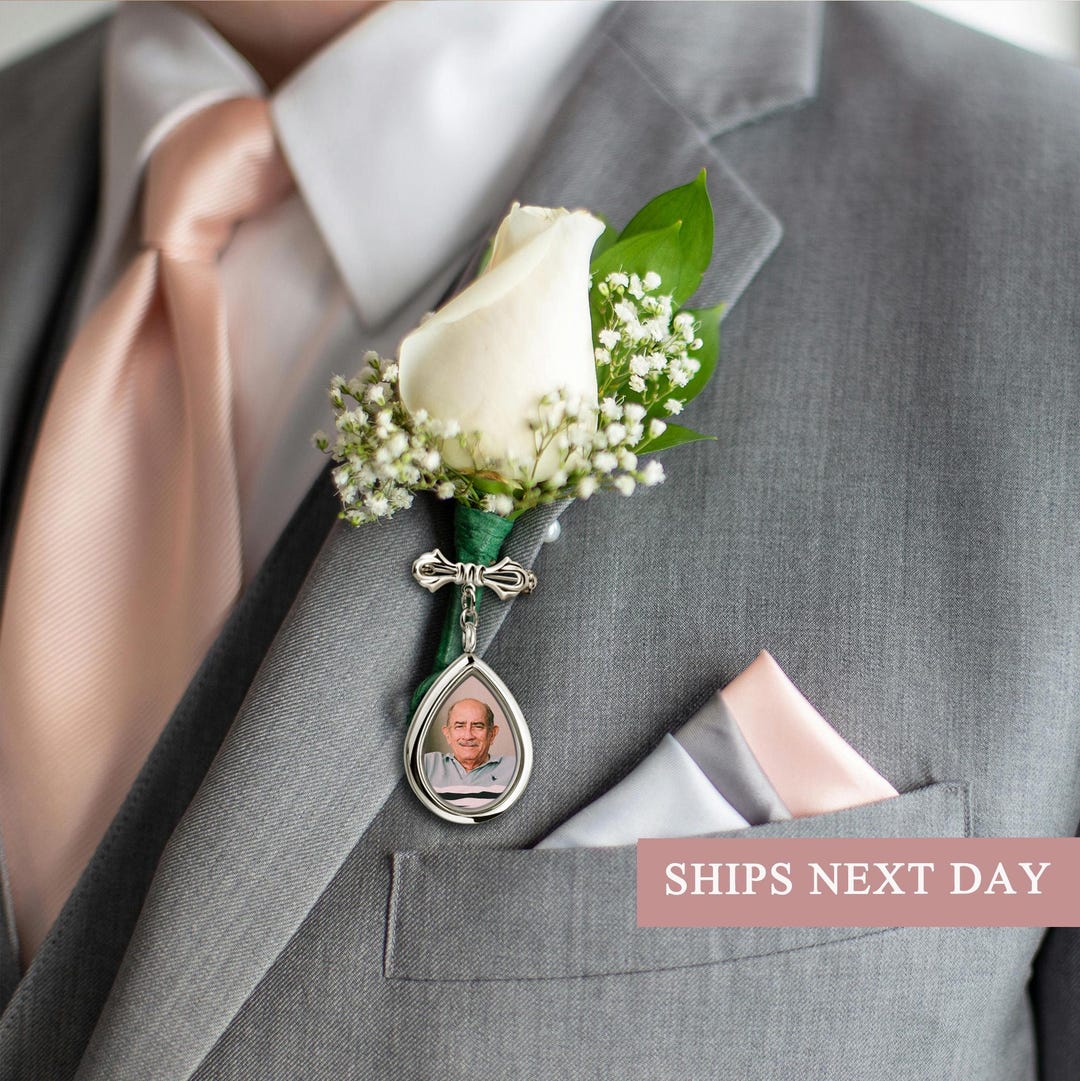 Memorial Pin for Groom - Teardrop Shape Photo Lapel Pin - Custom Groom ...
