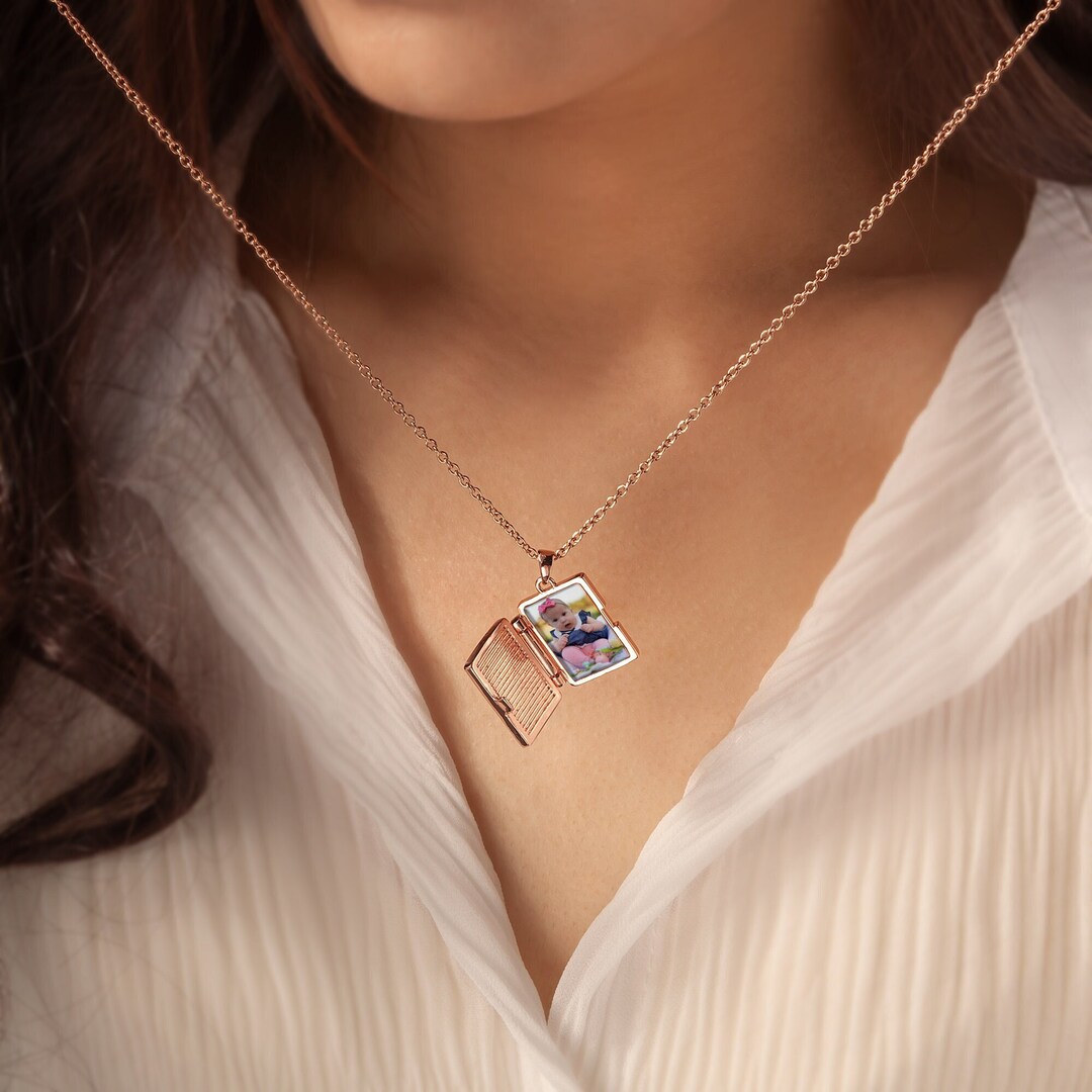 Gift for Mom - Square Locket Necklace With Photo - Photo Necklace ...