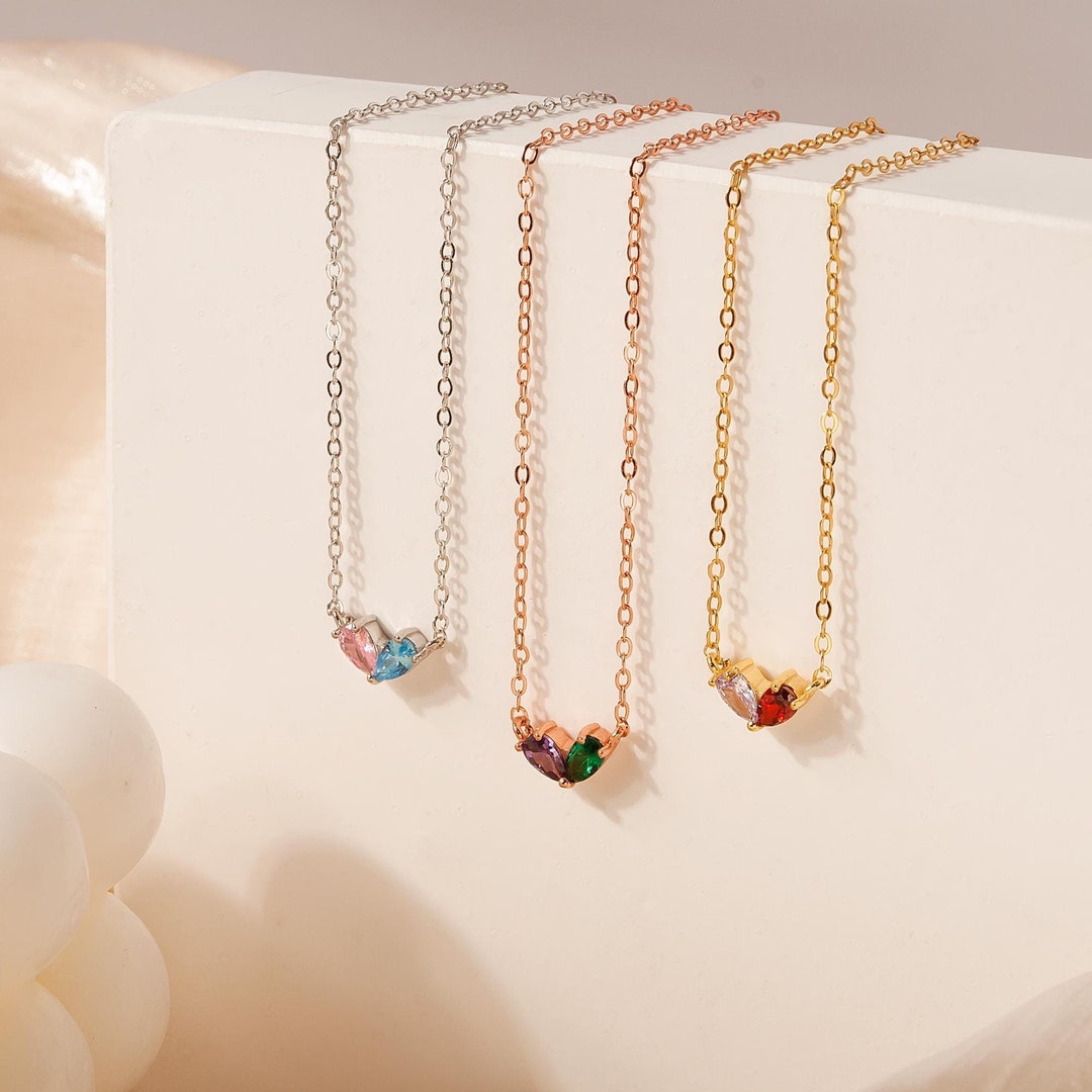 Custom Mom & Kid Birthstone Matching Heart Necklace - 2 Birthstone ...