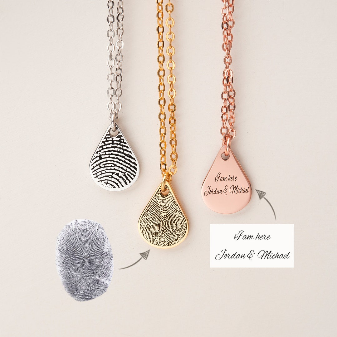 Fingerprint Necklace - Mom Memorial Jewelry Gift - Tiny Teardrop ...