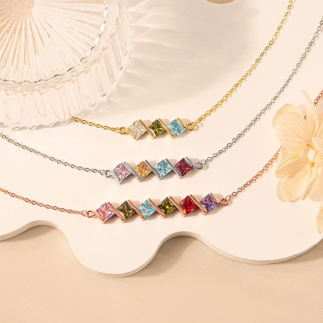 Multi Square Birthstone Necklace - Custom Birthstone Jewelry ...
