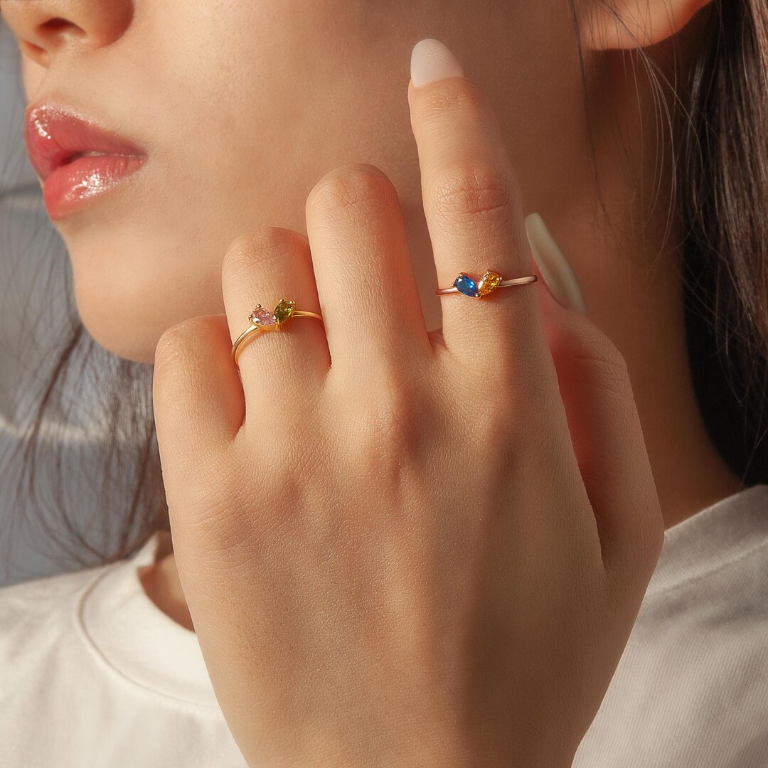 Personalized Gifts for Her - Custom Couples Birthstone Heart Ring ...