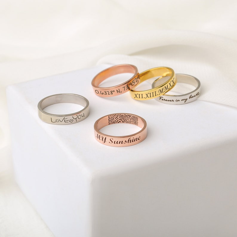 Custom Word Ring Inside Engraved Ring Dainty Name Ring - Etsy