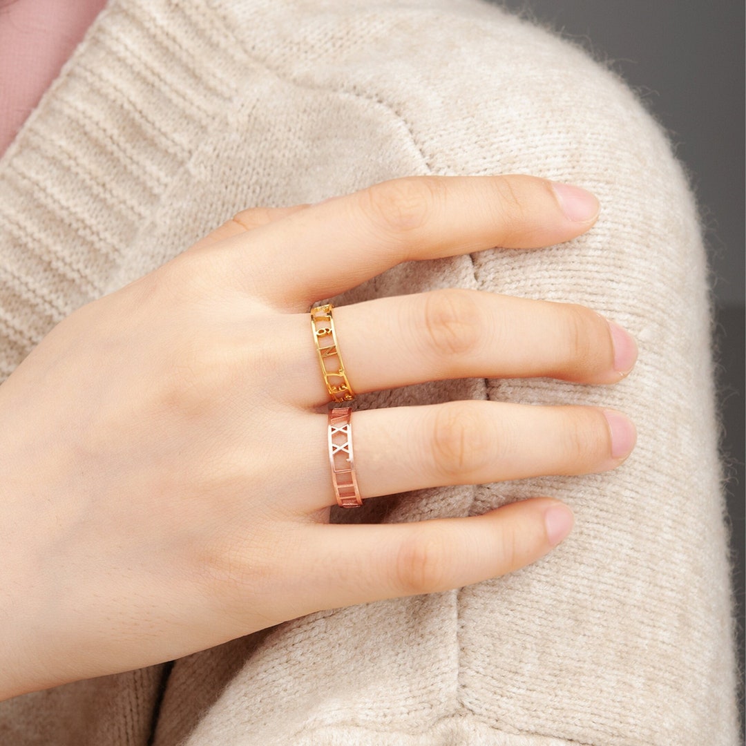 Gold Cutout Ring Coordinate Ring Custom Anniversary Ring Roman Numerals ...