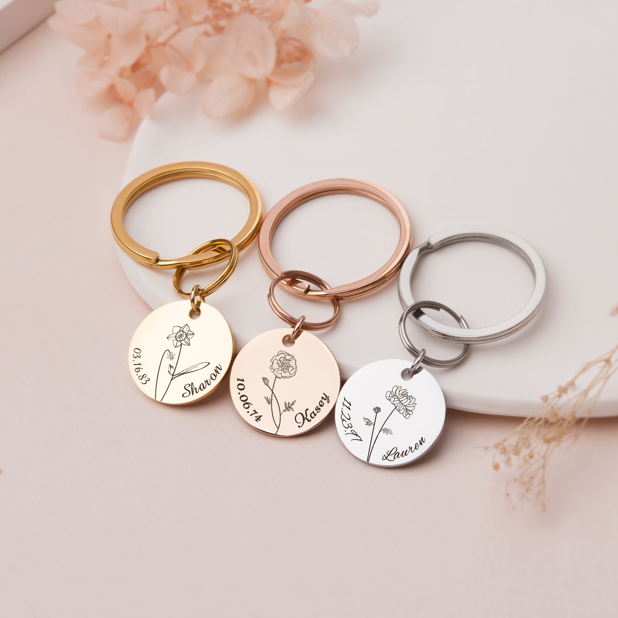 Keychain for Women - Sunflower Keychain Custom Keychain - Engraved Name ...
