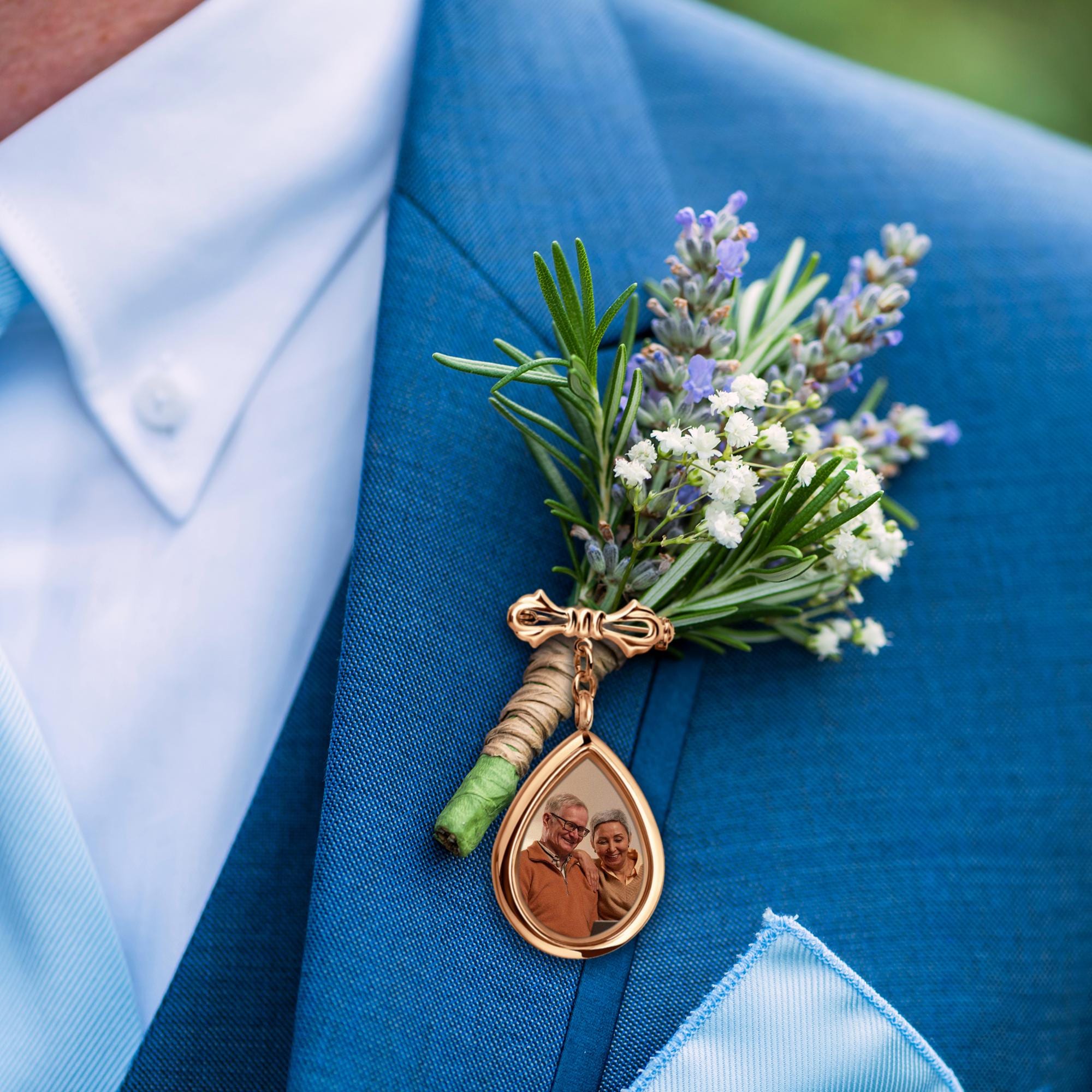 Memorial Pin for Groom - Teardrop Shape Photo Lapel Pin - Custom Groom ...