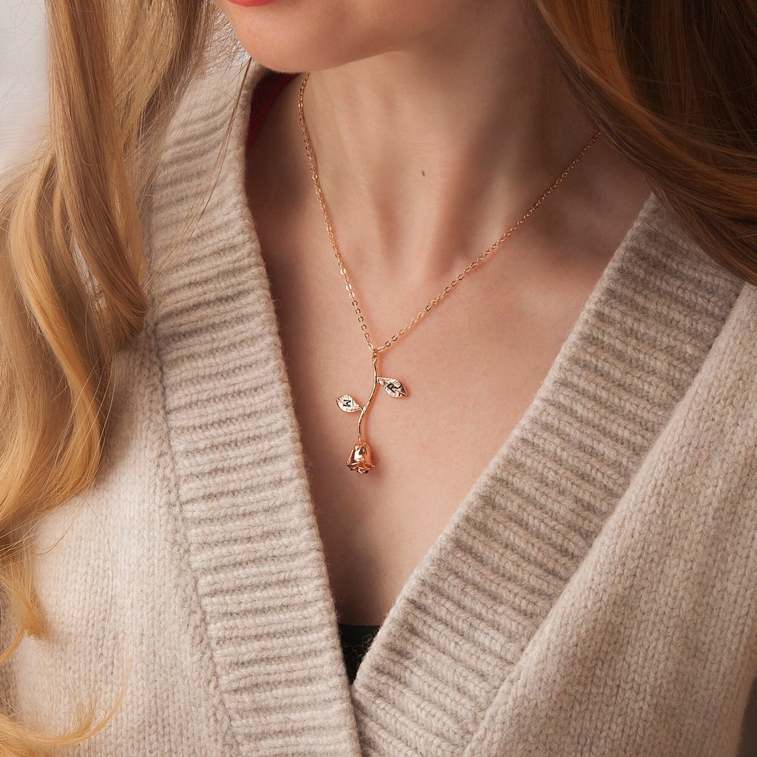 Custom Rose Necklace for Women - Rose Pendant Necklace - Hand Stamp ...