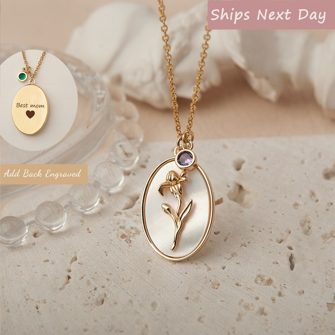 Gold Shell Flower Necklace Birth Flower Necklace Birthstone Necklace ...