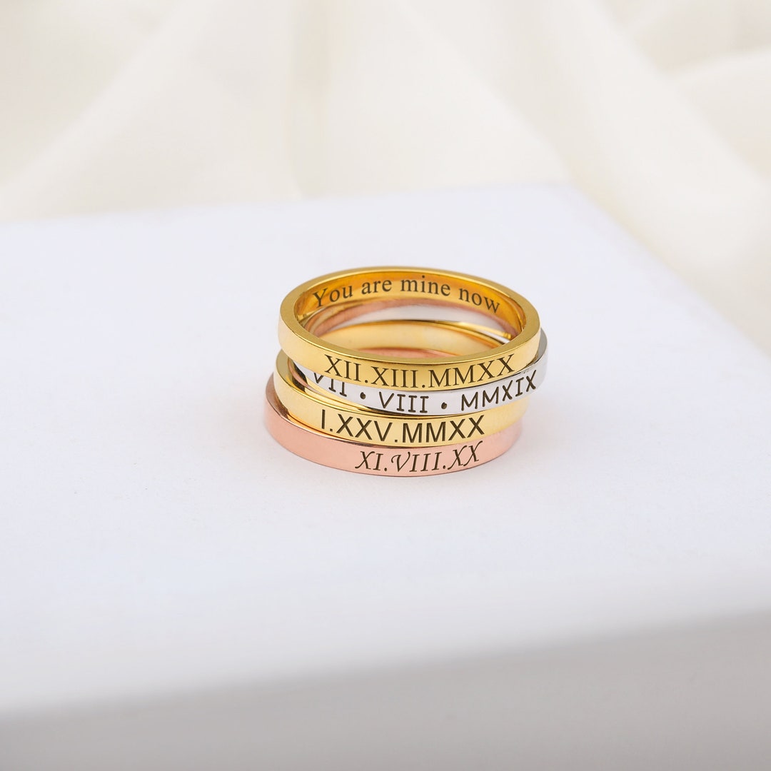 Roman Numeral Ring - Engraved Ring - Custom Ring Custom Roman Numeral ...