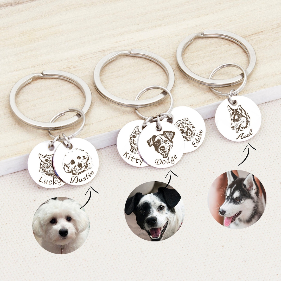 Dog Dad Gift - Pet Portrait Keychain - Dog Keychain Custom - Pet ...