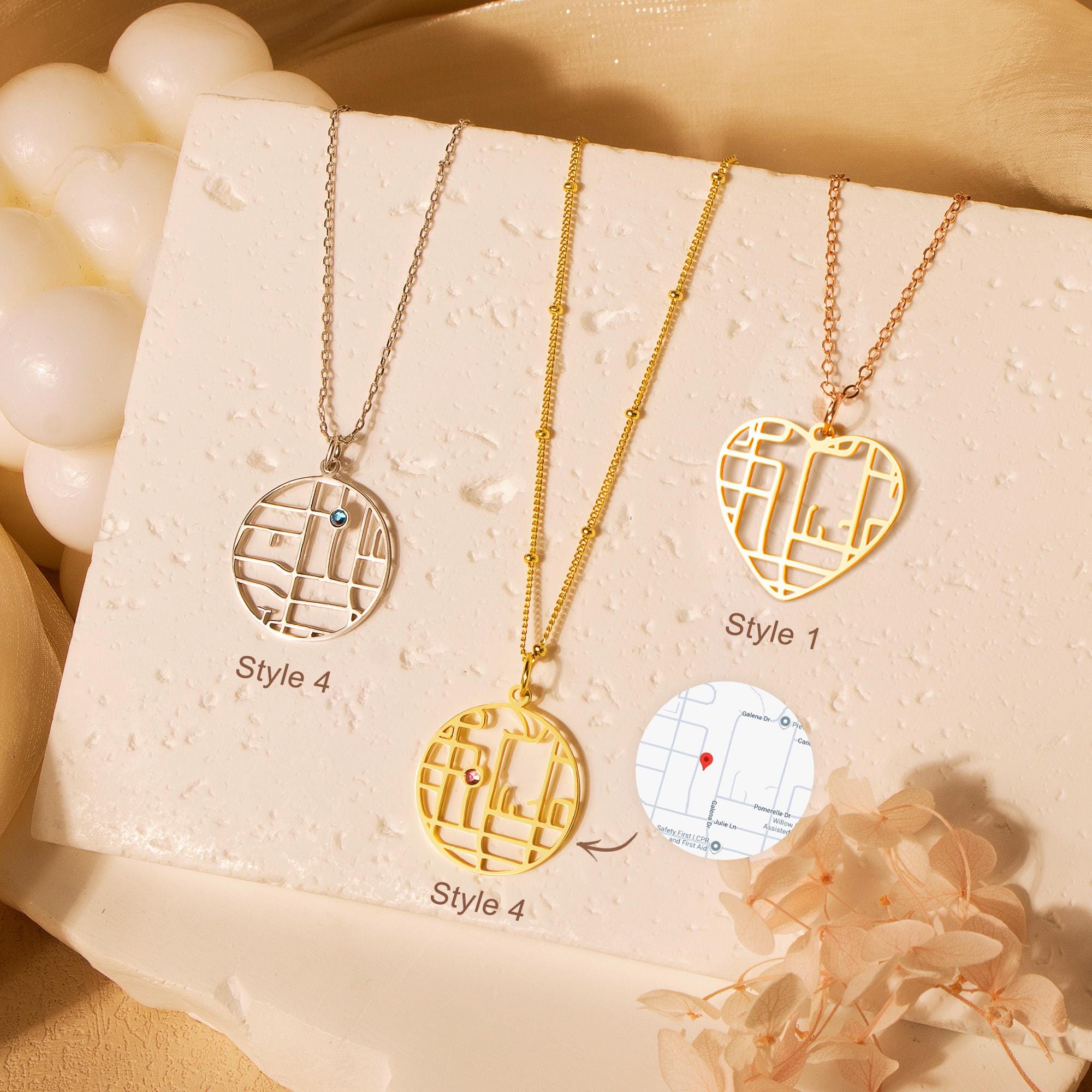 Custom Map Necklace - Couple First Kiss Location Necklace - Coordinates ...