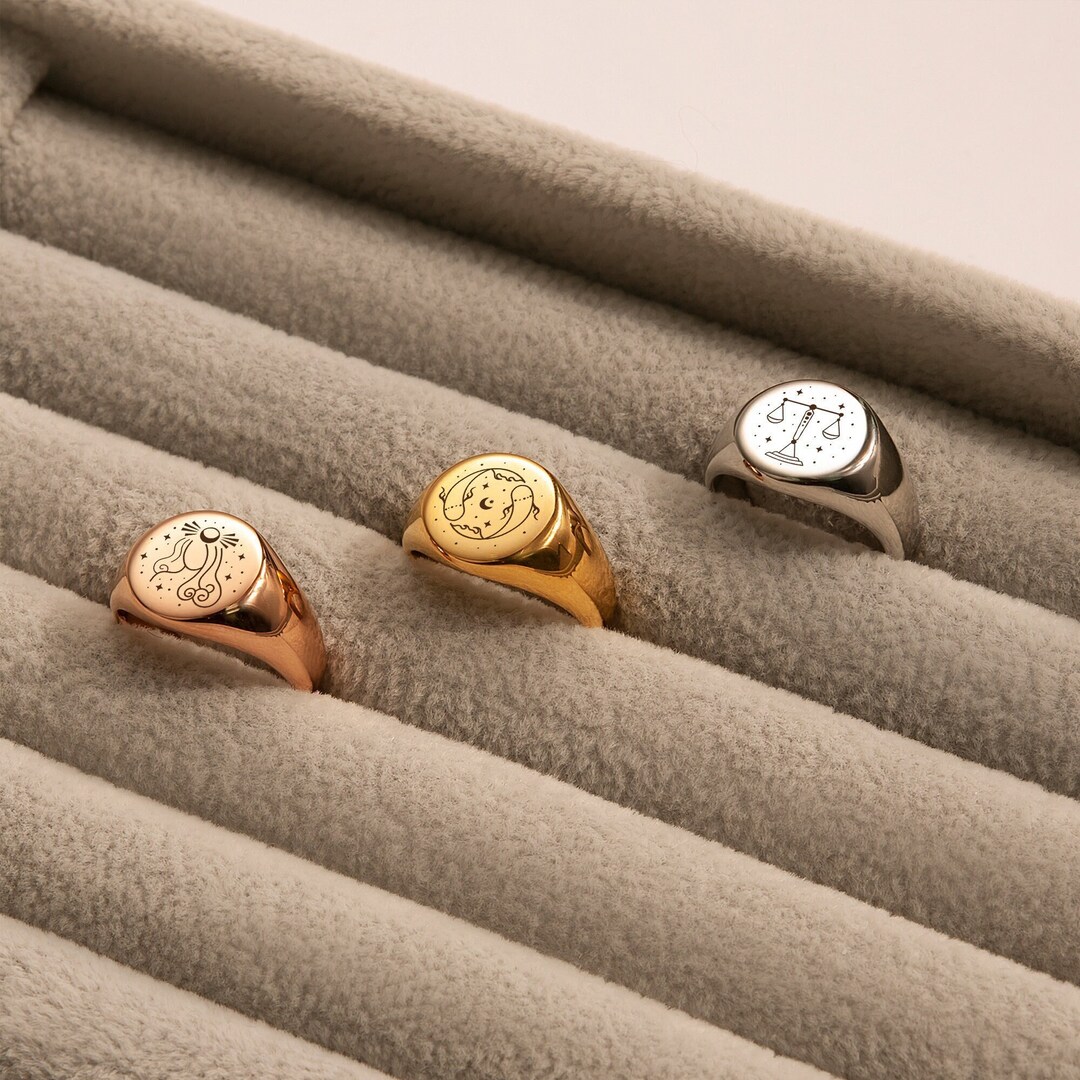 Zodiac Ring - Signet Ring Men - Zodiac Signet Ring in Silver, Gold ...